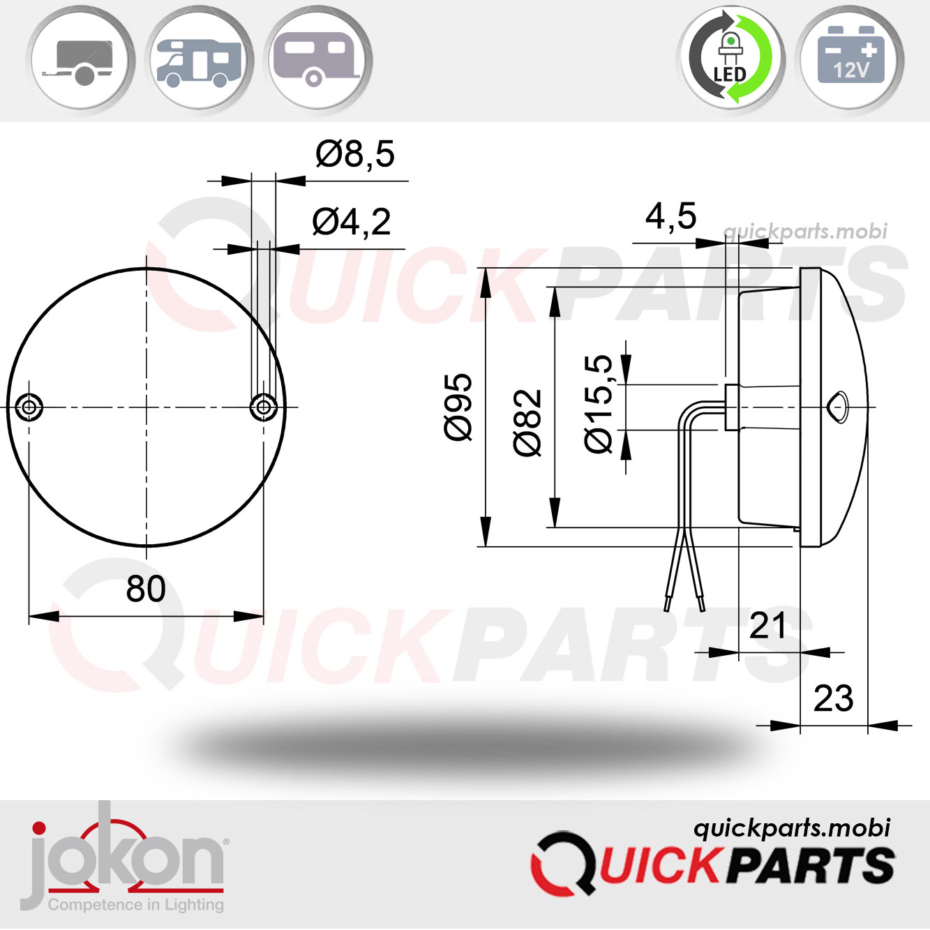 LED Reversing Light - 12V | Jokon E2-0004035