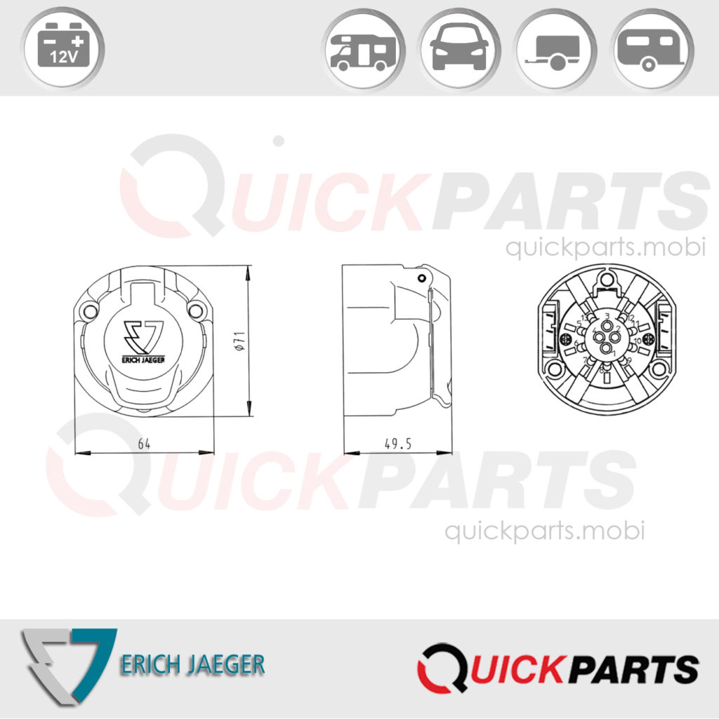 13P/12V Socket (ISO 11446) & Seal - Erich Jaeger 121312